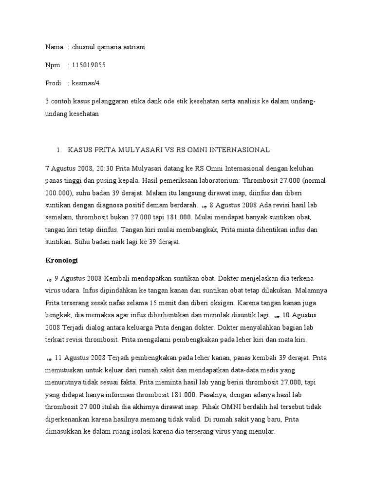 Final Etika Dan Kode Etik Kesehatan Chusnul 115019055 | PDF