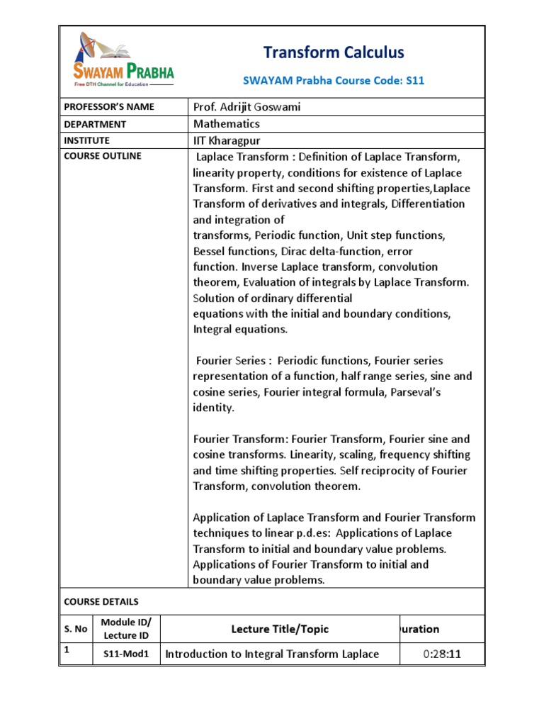 S11 - Transform Calculus and Its Applications | PDF | Fourier Transform ...