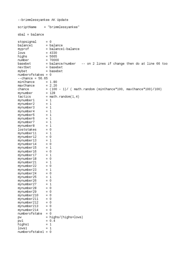 Automated betting strategy script with dynamic parameters for chance ...