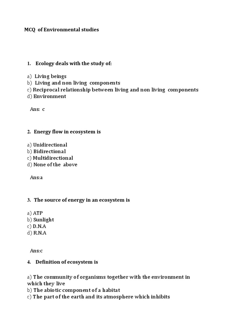 MCQ of Evs | Download Free PDF | Soil | Ecology