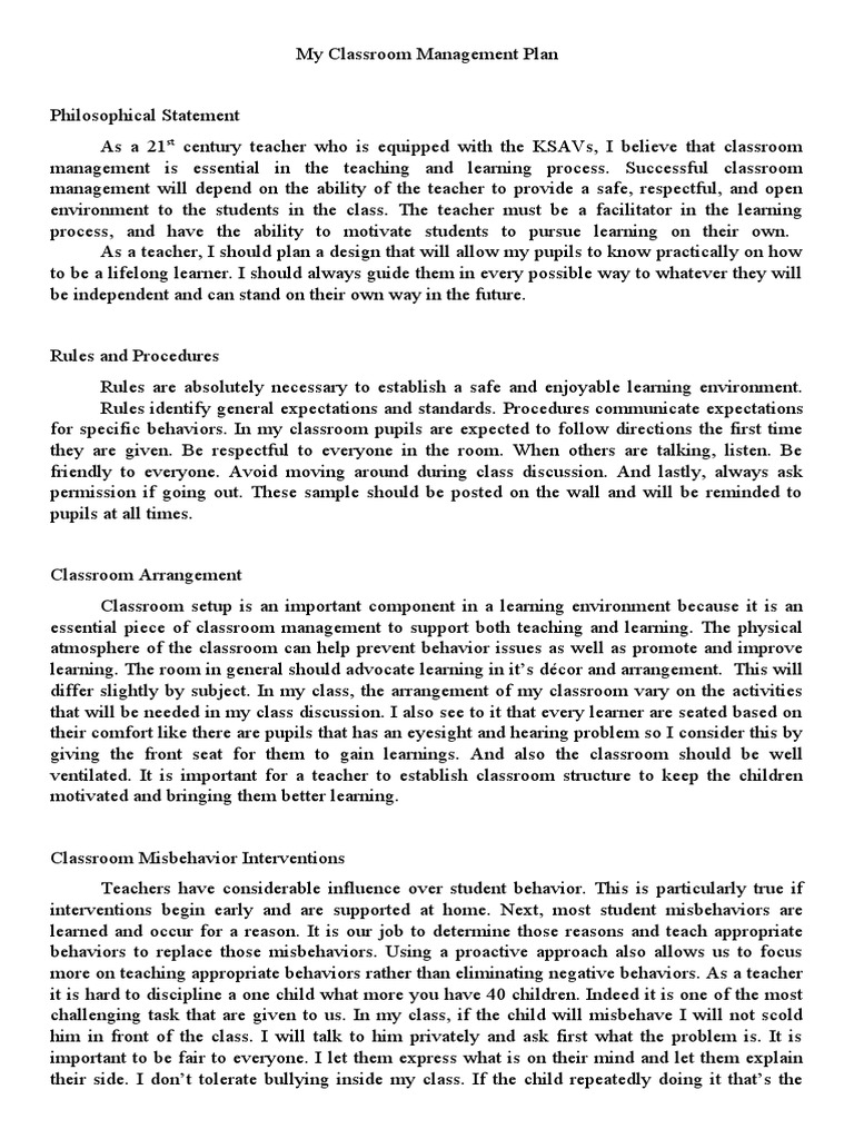 My Classroom Management Plan2 | PDF | Classroom Management | Teachers