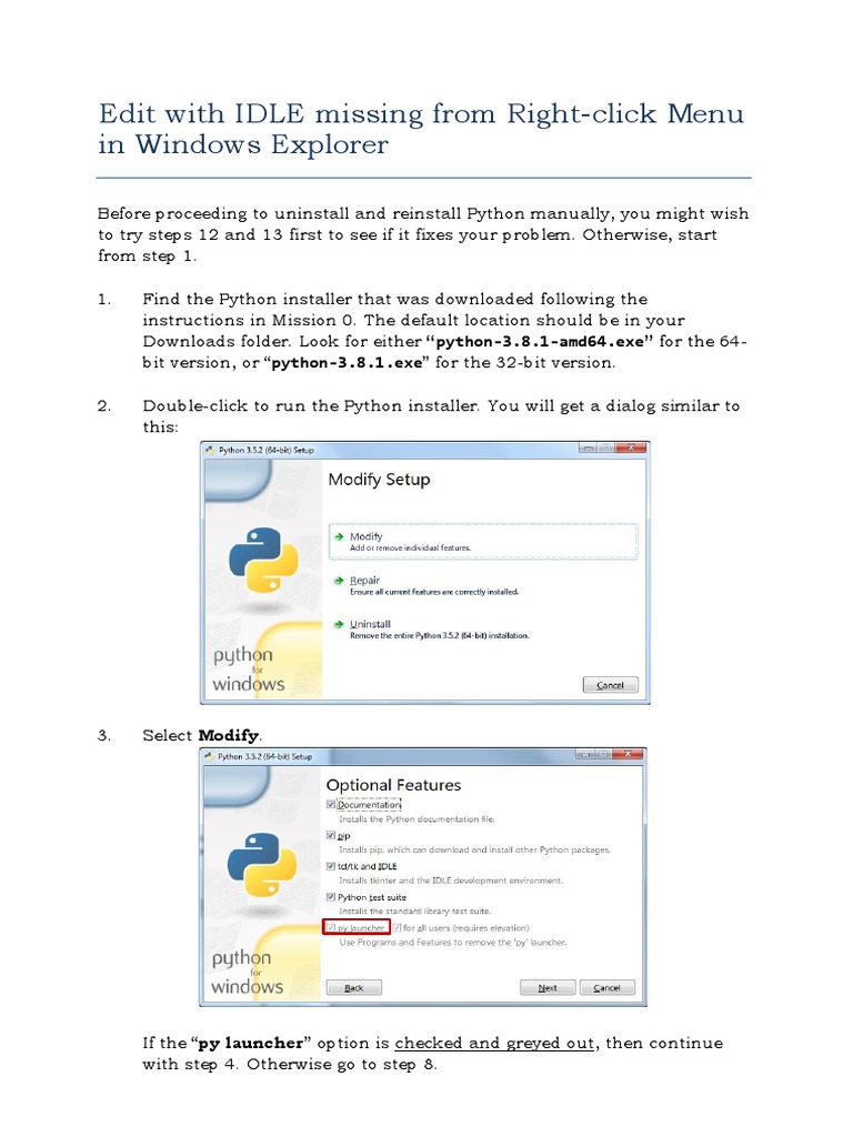 Edit With IDLE Missing From Right-Click Menu in Windows Explorer | PDF ...