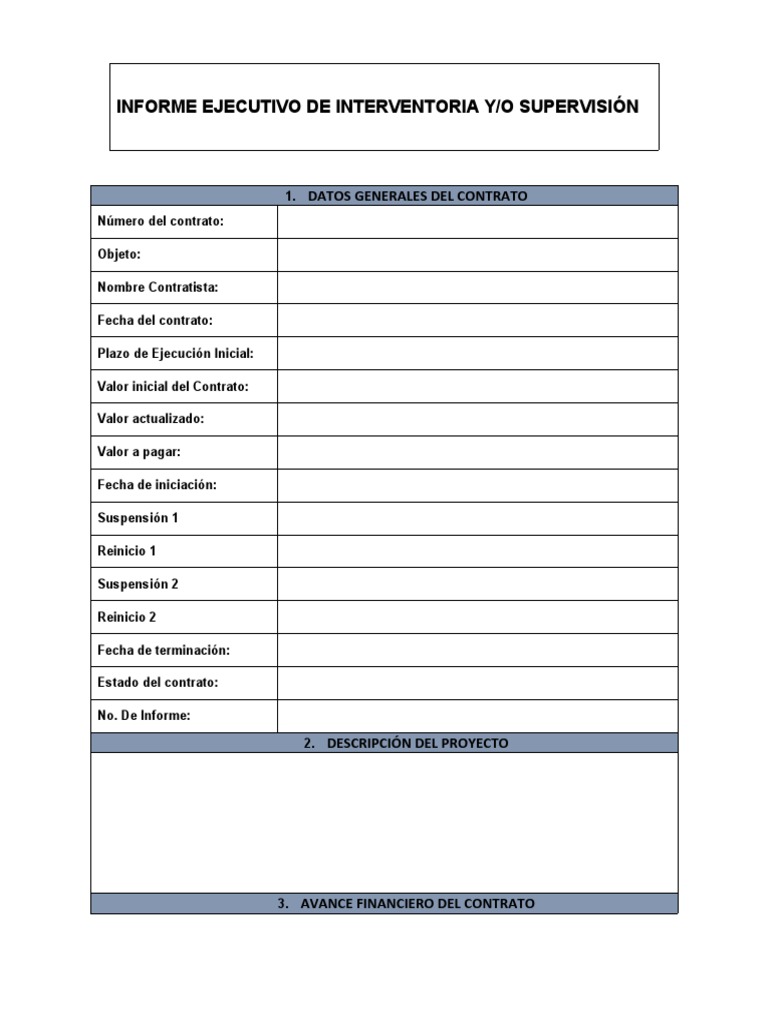 Formato Informe Ejecutivo de Interventoría o Supervisión | PDF