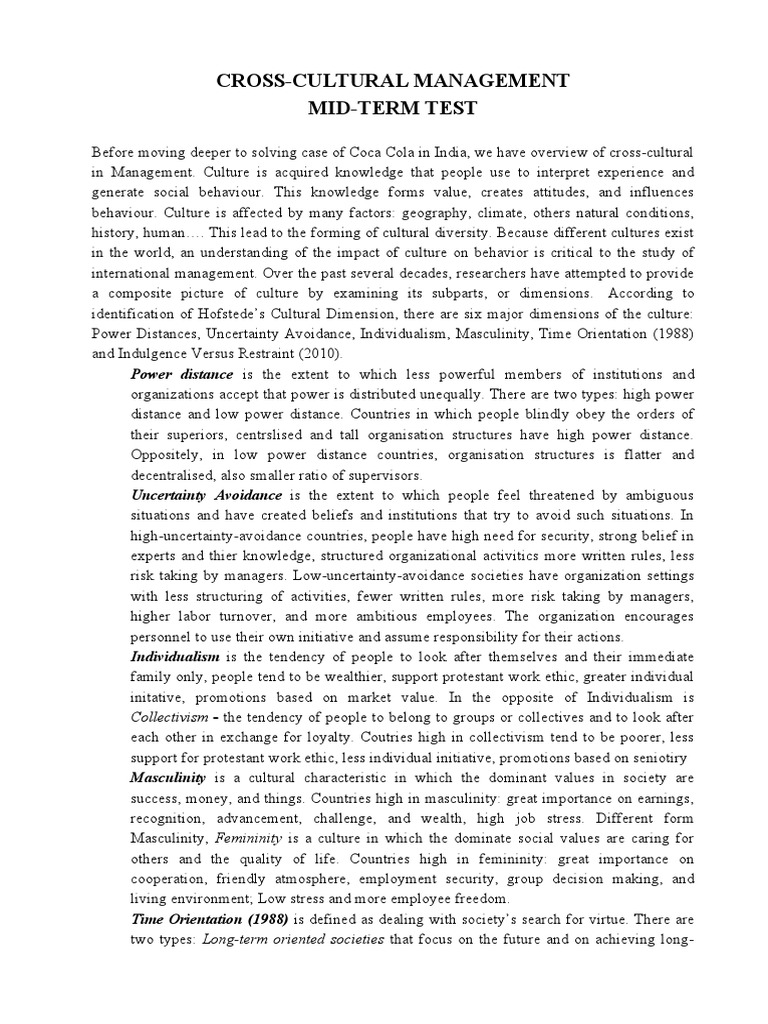 Mid-Term Exam For Cross Cultural Management | PDF