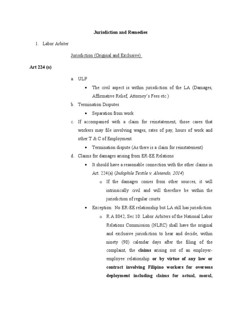 Jurisdiction and Remedies (Labor) | PDF | Arbitration | Labour Law