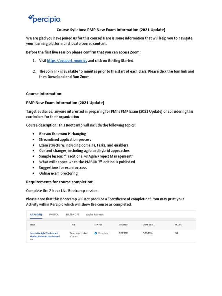Syllabus (Percipio) PMP New Exam Information (2021 Update) | PDF