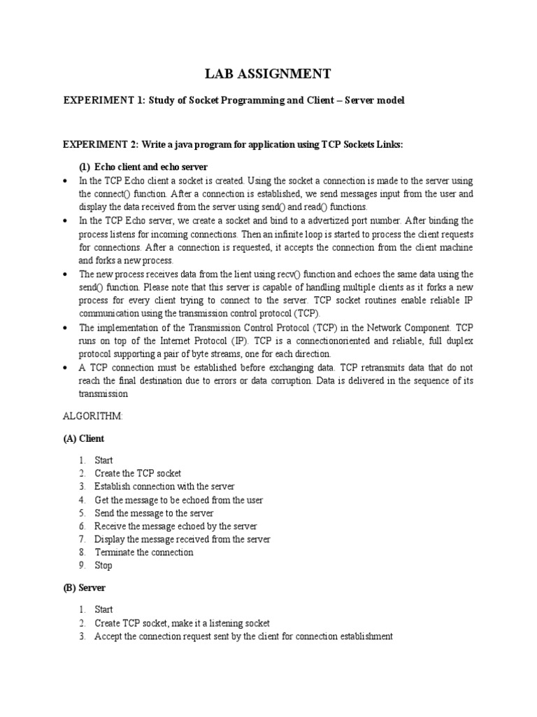 Lab Assignment: EXPERIMENT 1: Study of Socket Programming and Client - Server Model | Download ...