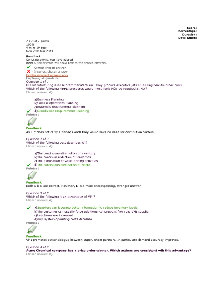 APICS SMR Model Questions | PDF | Cargo | Inventory