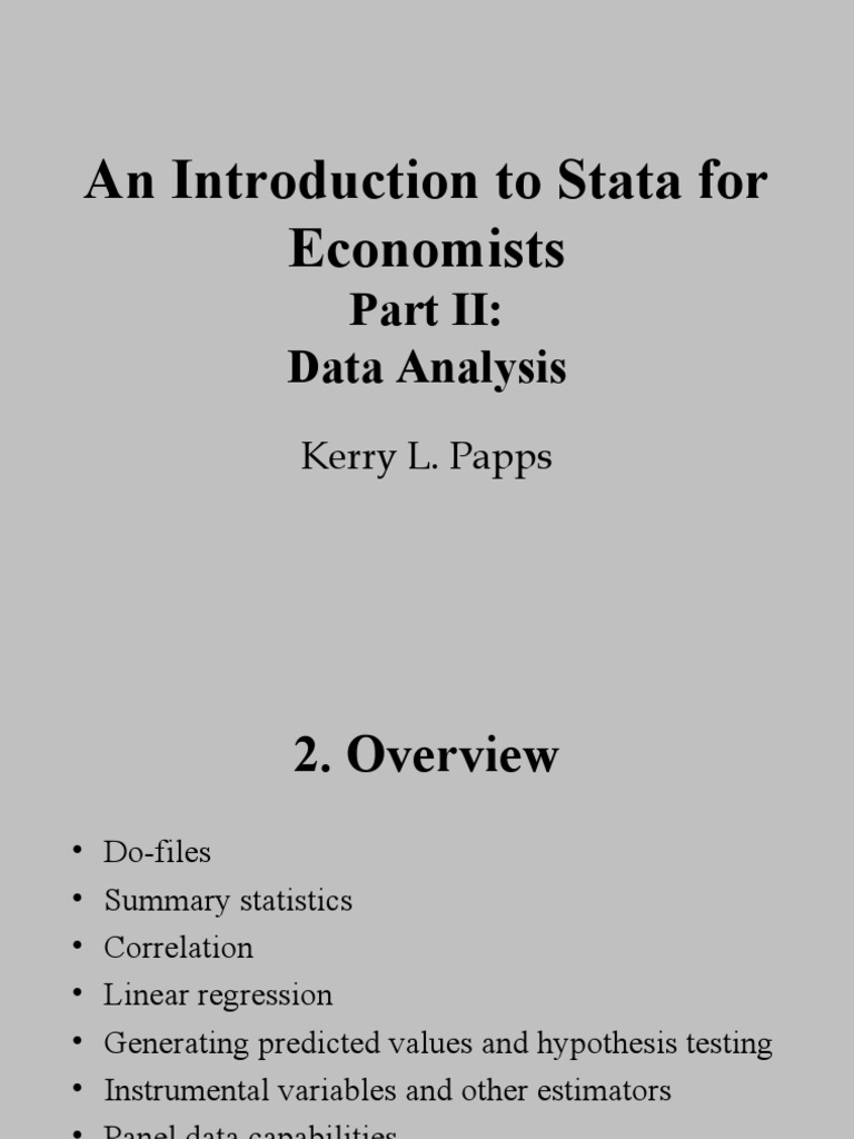 An Introduction To Stata For Economists Data Analysis Pdf Regression Analysis Correlation
