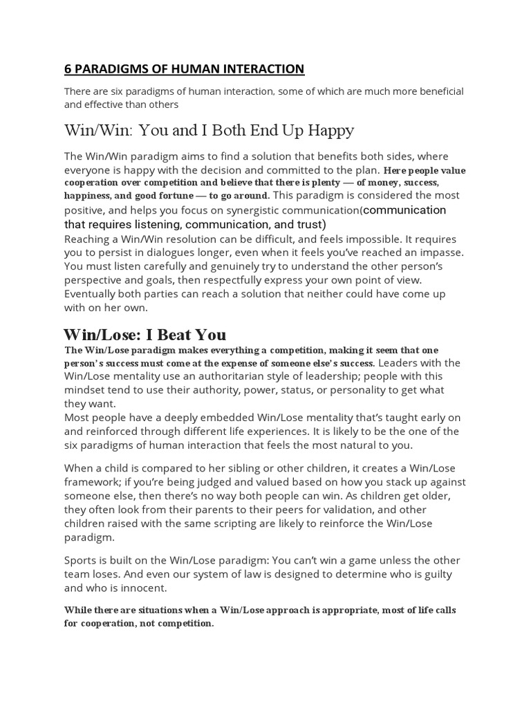 6 Paradigms of Human Interaction | PDF | Mindset | Leadership