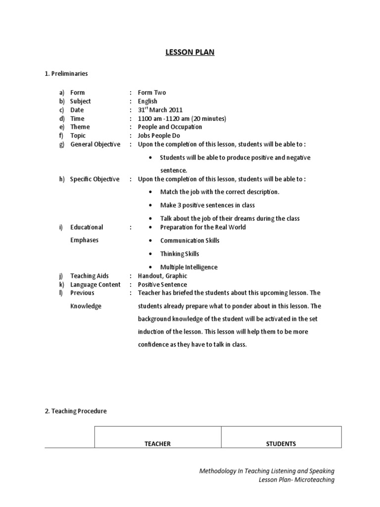 Lesson Plan: Teacher Students | PDF | Lesson Plan | Question