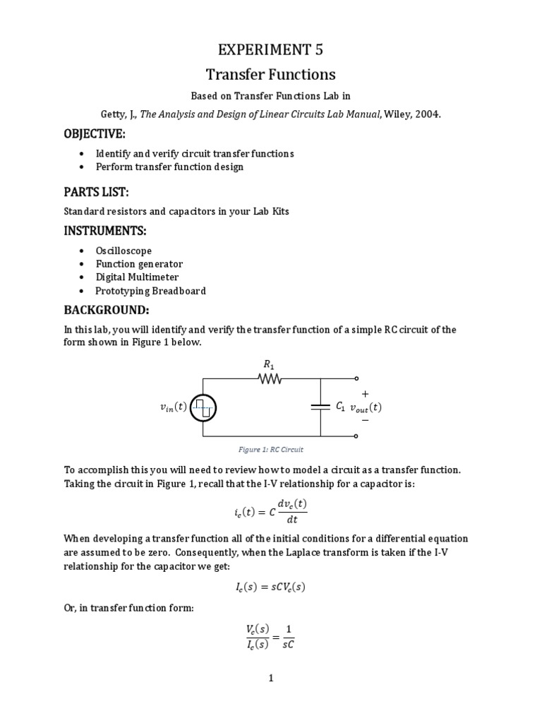 Experiment 5 Transfer Functions: Objective | PDF | Electrical Network | Laplace Transform