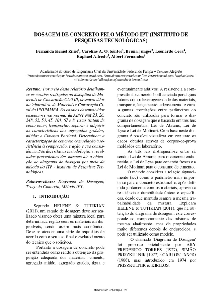 Dosagem de Concreto Pelo Metodo Ipt Inst | PDF | Concreto | Cimento