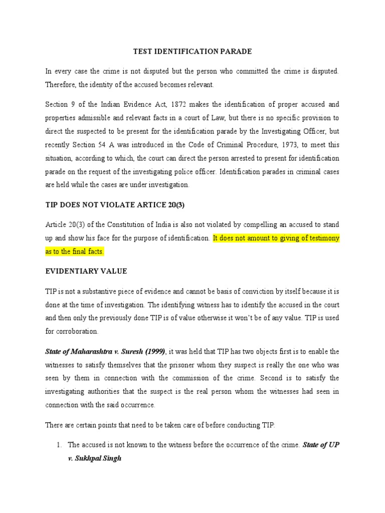 Test Identification Parade | PDF | Witness | Criminology