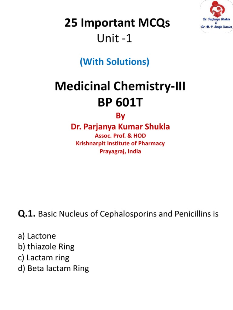 BP 601T MCQ Unit1 | PDF | Penicillin | Beta Lactamase