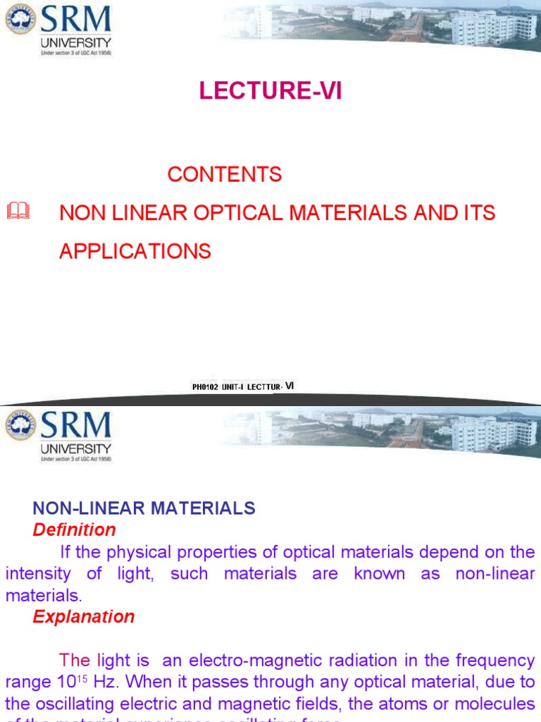 Lecture-Vi: Non Linear Optical Materials and Its Applications | PDF ...