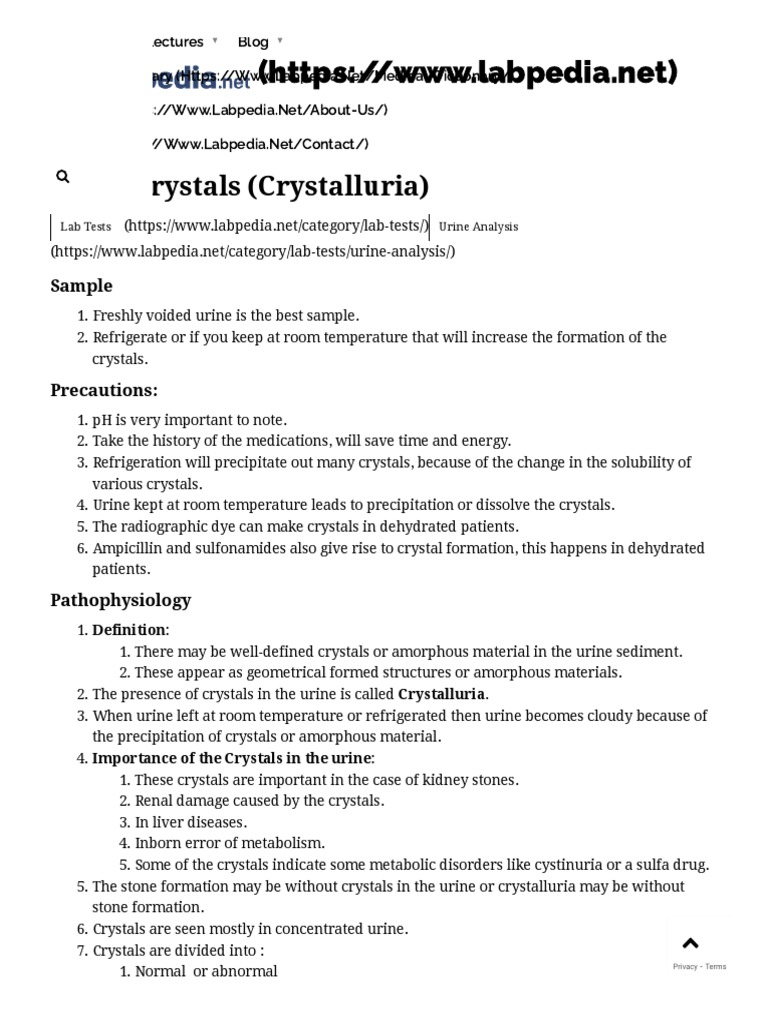 Urine Crystals (Crystalluria) | PDF | Urine | Gout