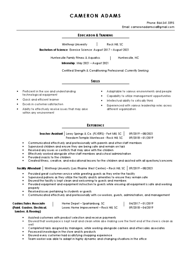 Cameron Adams Resume | PDF | Pedagogy | Teaching