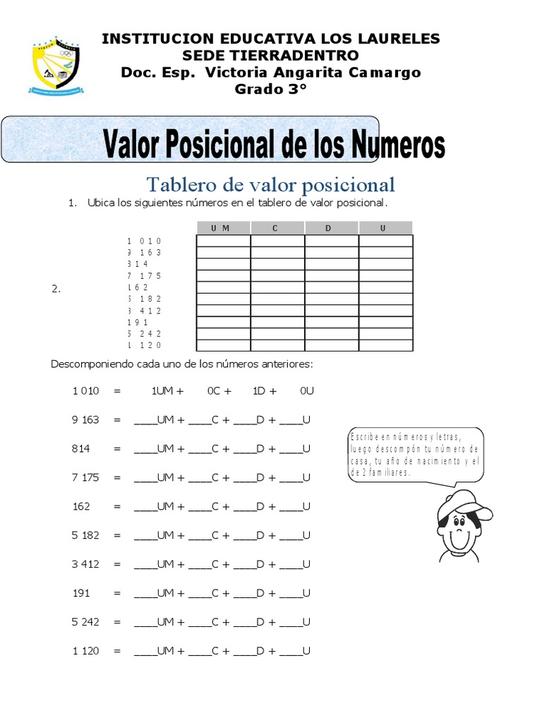 Ficha Valor Posicional para Tercero de Primaria | PDF | Notación Matemática | Enseñanza de ...