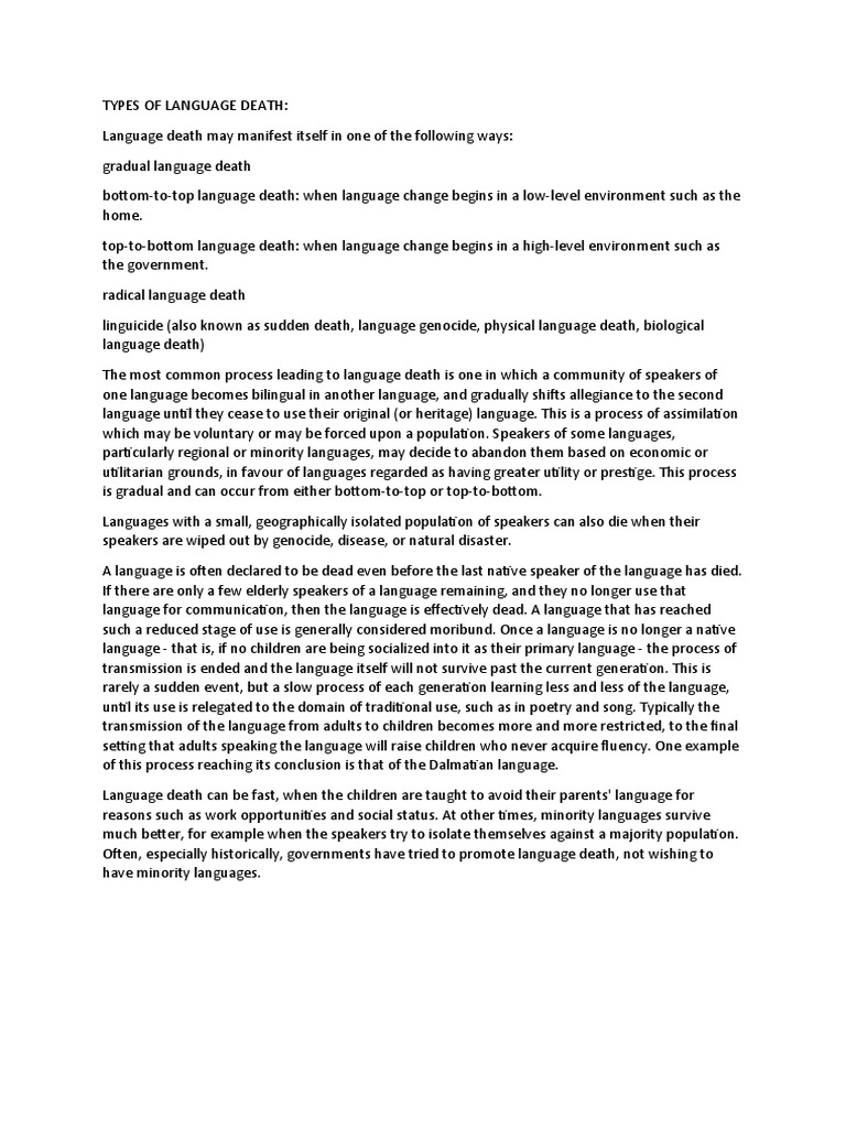 Types of Language Death | PDF | Cultural Globalization | Identity Politics