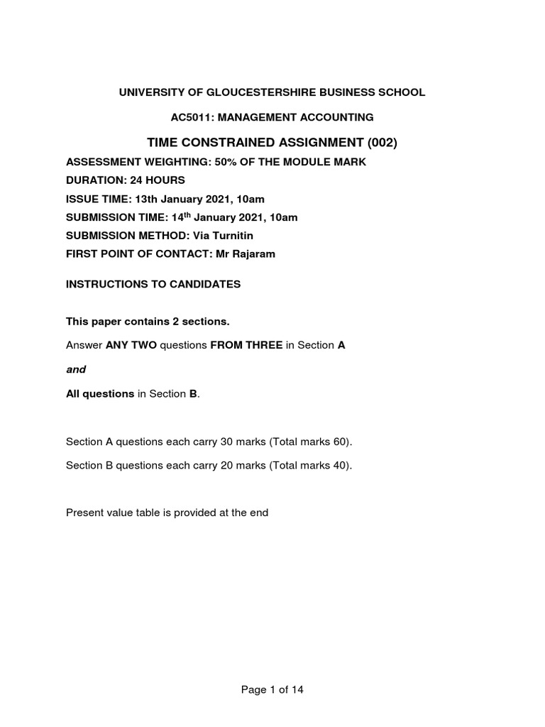 Ac5011 Ma Tca Questions | PDF | Depreciation | Return On Investment