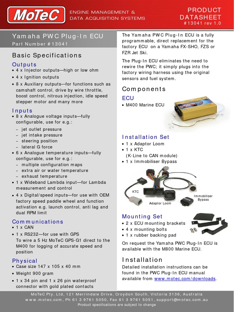 Cds13041 Yamaha PWC Plug-In Ecu | PDF | Systems Engineering | Vehicle ...