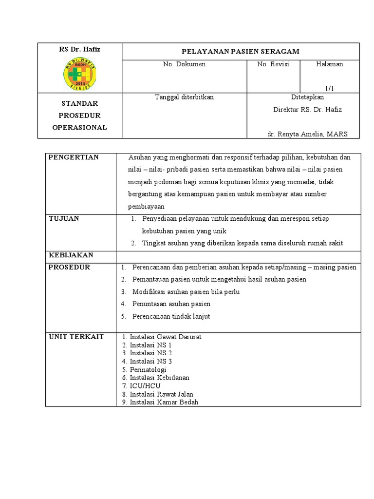 Sop Pelayanan Pasien Seragam | PDF | Pengembangan Diri | Sains & Matematika