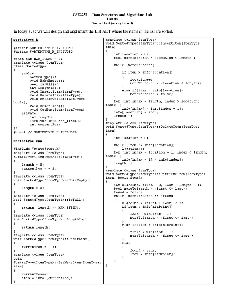 In Today's Lab We Will Design and Implement The List ADT Where The ...