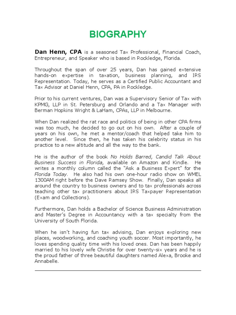 Dan - Henn - BIO Author Bio | PDF