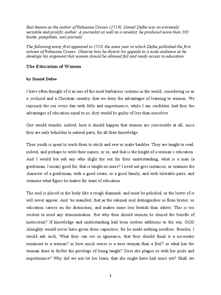 Essay Daniel Defoe | PDF | Daniel Defoe | Robinson Crusoe