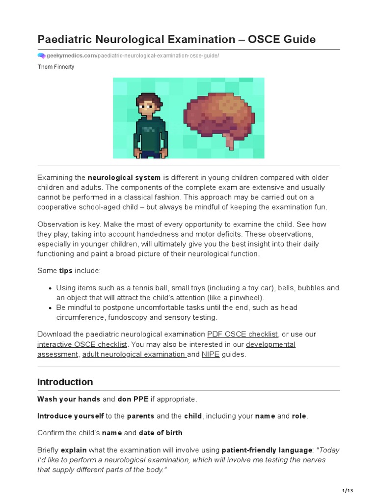 Pediatric Neuro Exam OSCE Guide | PDF | Human Head And Neck | Neuroscience