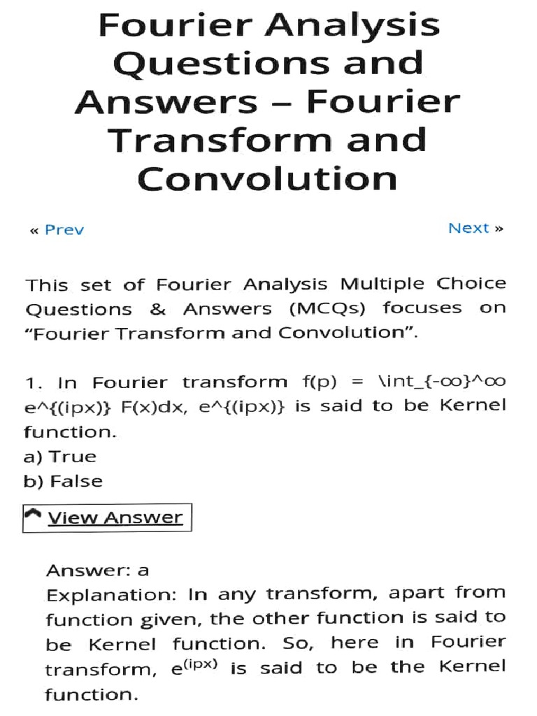 Fourier Transform, Convolution, Z-Transform MCQ | PDF | Trigonometric ...