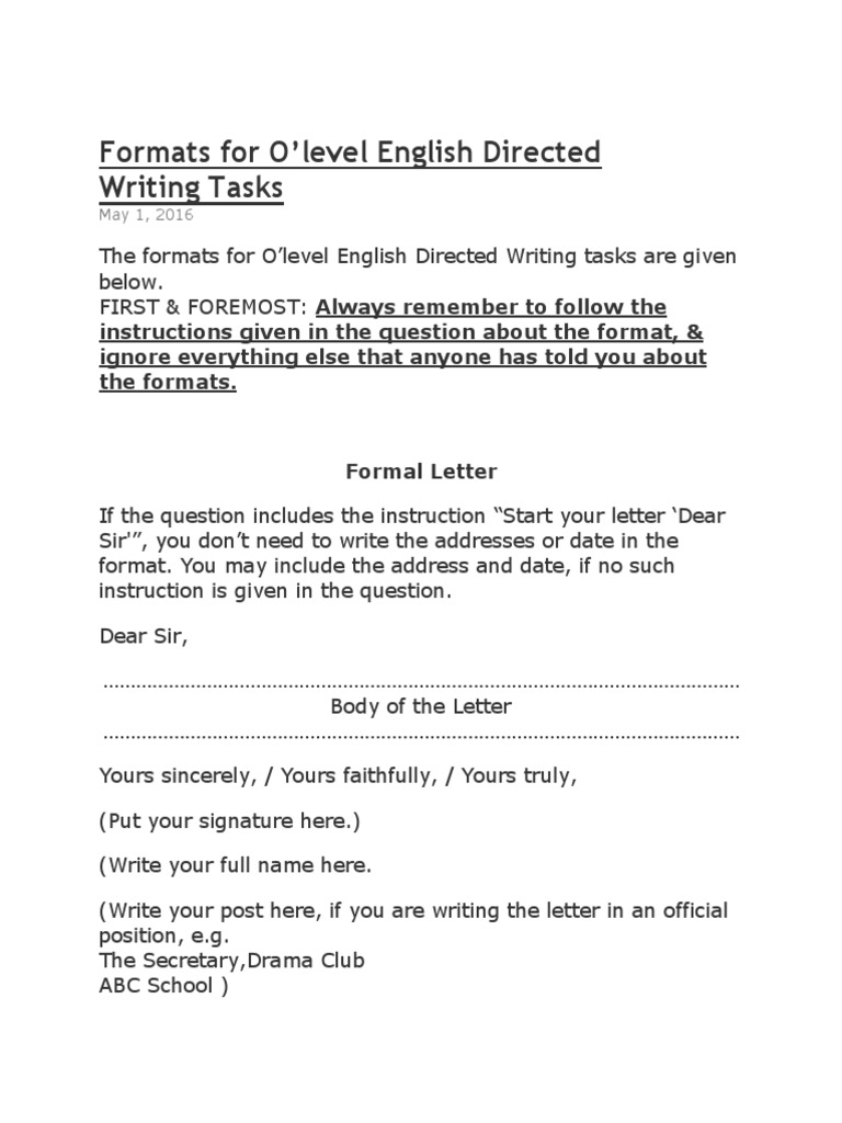 Directed Writing Formats | PDF | Communication