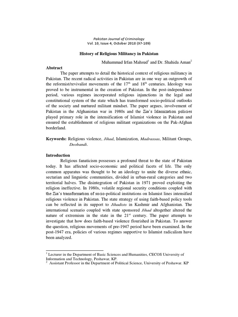 History of Religious Militancy in Pakistan | PDF | Jihadism | Islamism