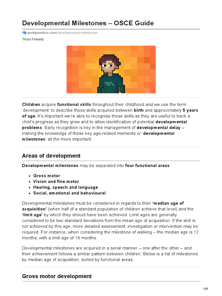 Developmental Milestones - OSCE Guide: Areas of Development | PDF ...