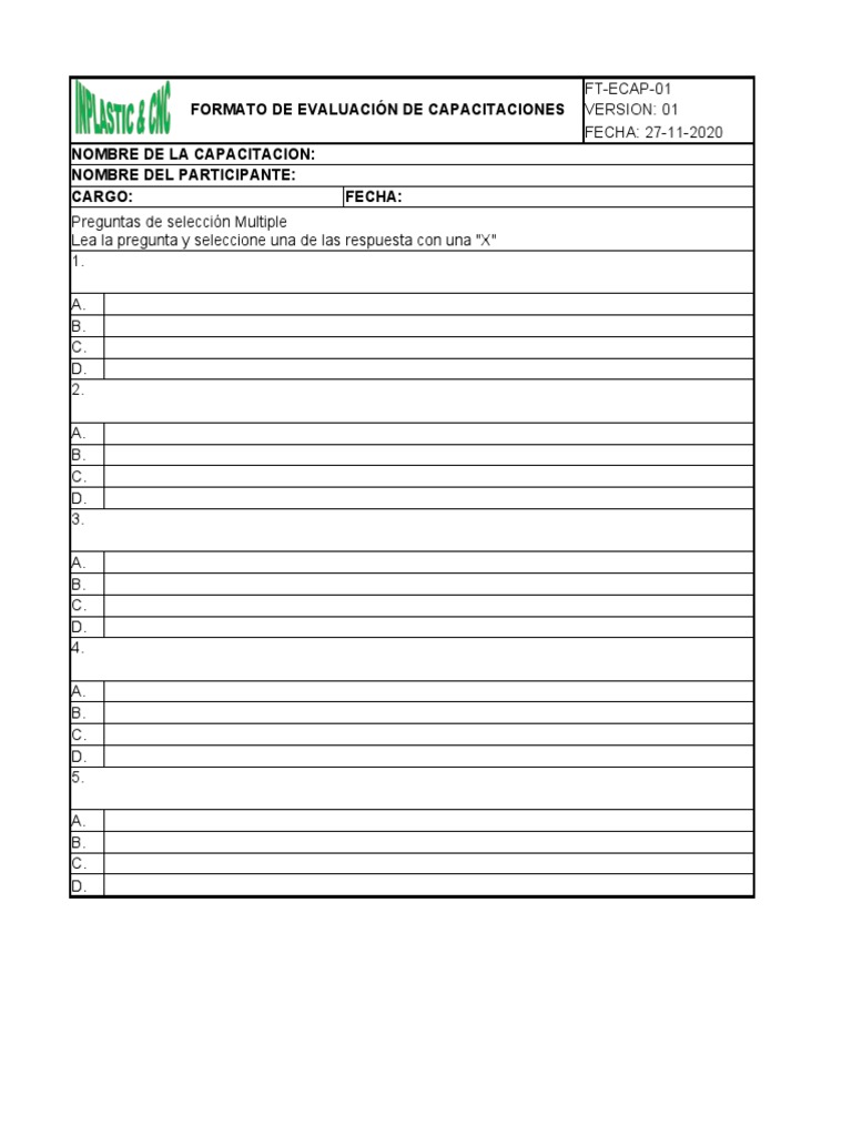 FT-ECAP-01 Formato de Evaluacion de Capacitacion | PDF