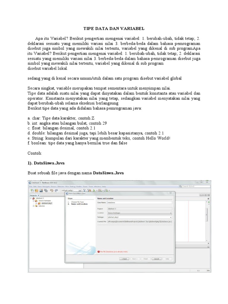 Tipe Data dan Variabel dalam Java | PDF | Metode & Bahan Ajar | Komputer