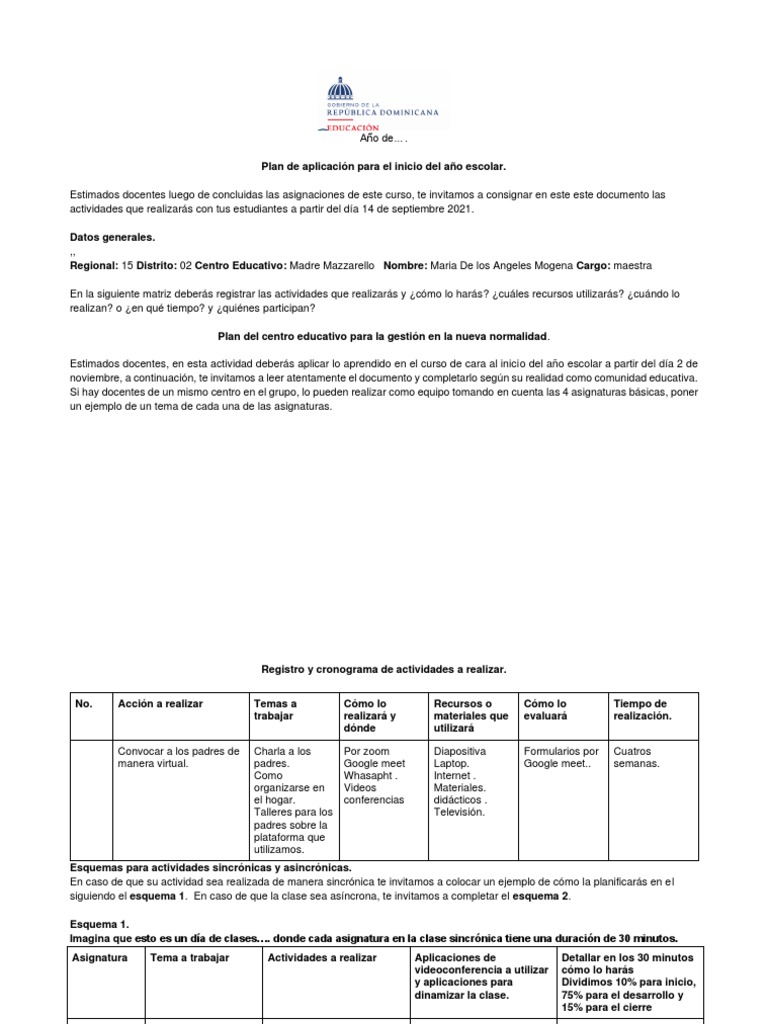 Ejemplo Del Plan para Inicio de Año | PDF | Plan de estudios | Science