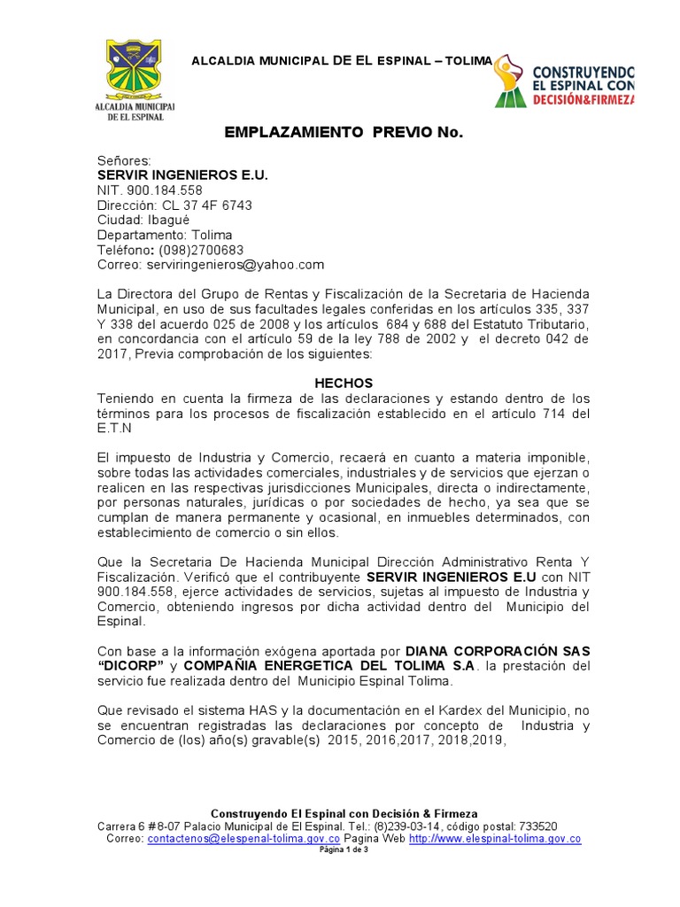 Emplazamiento Ejemplo | PDF | Impuestos | Ley Pública