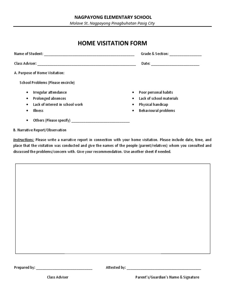 Home Visitation Form: Nagpayong Elementary School | PDF