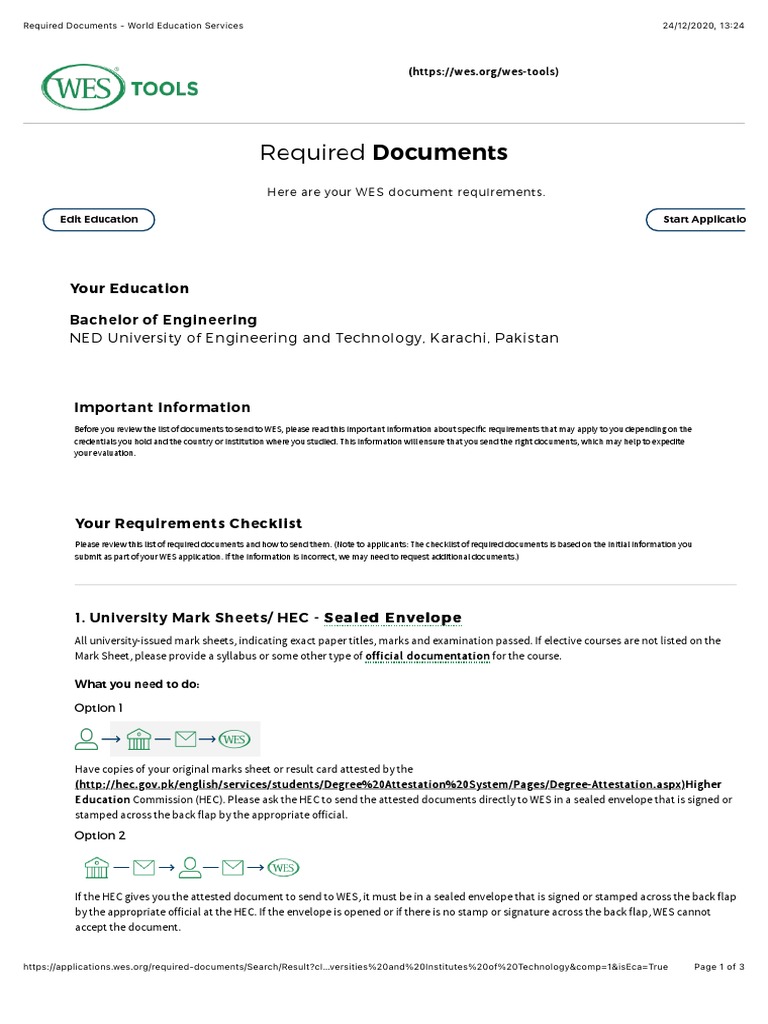 Required Documents - World Education Services | PDF | Envelope | Science