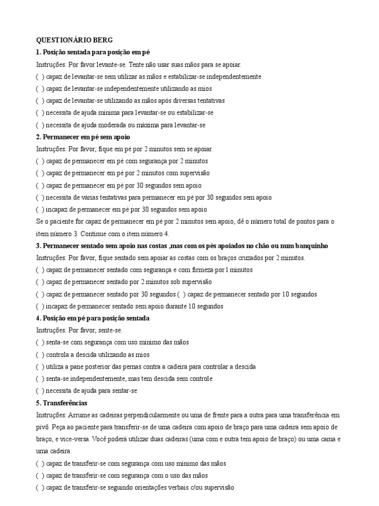 Escala de Equilíbrio Berg | PDF | Lazer | Esportes