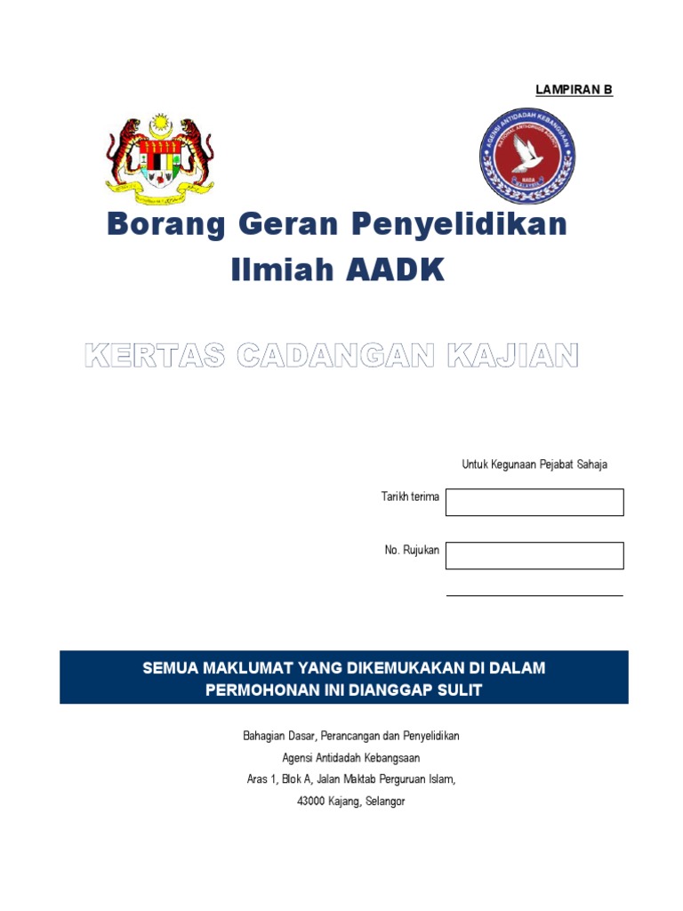 Lampiran B Borang Geran Penyelidikan Ilmiah Aadk Tahun 2021 | PDF