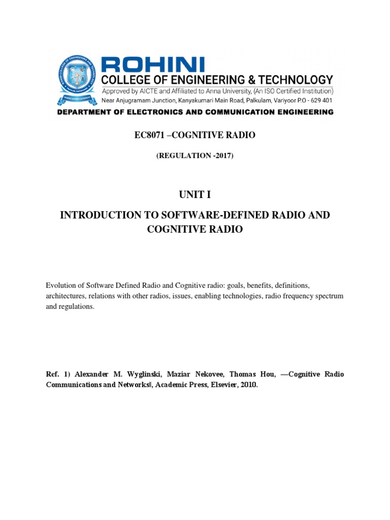 Unit I Introduction To Software-Defined Radio and Cognitive Radio | PDF | Software Defined Radio ...