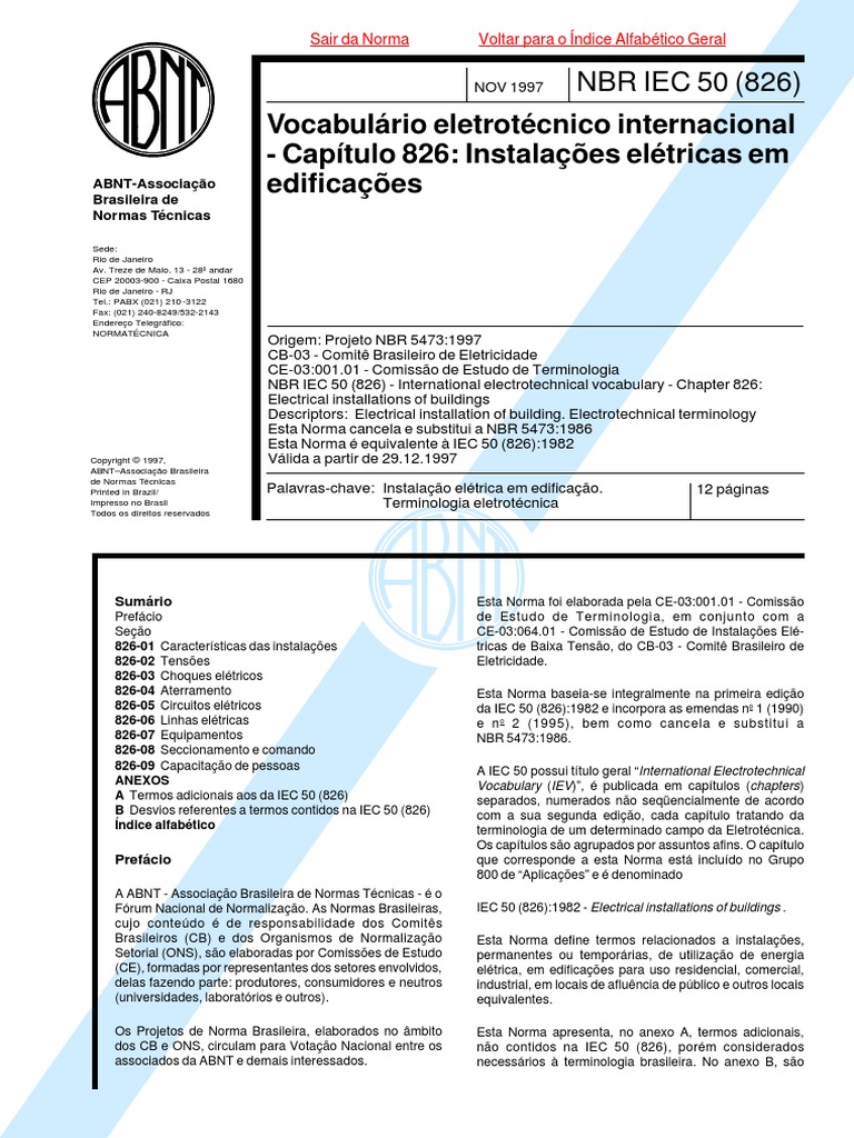NBR IEC 50 Cap826 - 1997 - Vocabulario Eletrotecnico Internacional ...