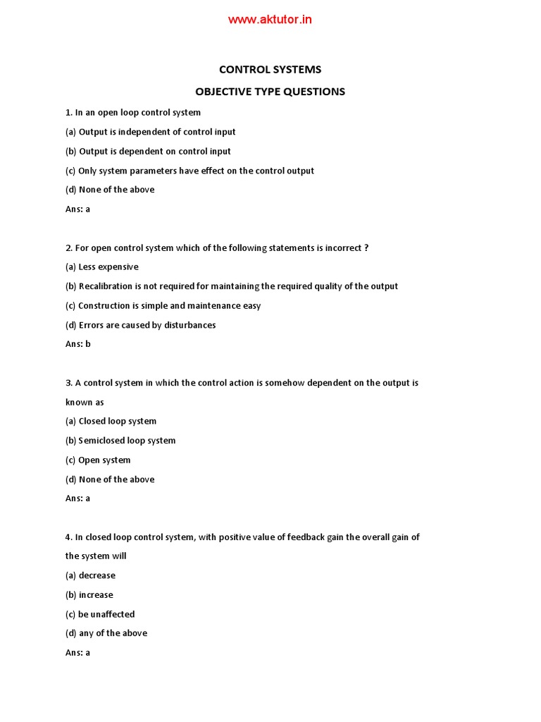 Control System (MCQS) | PDF | Control System | Feedback