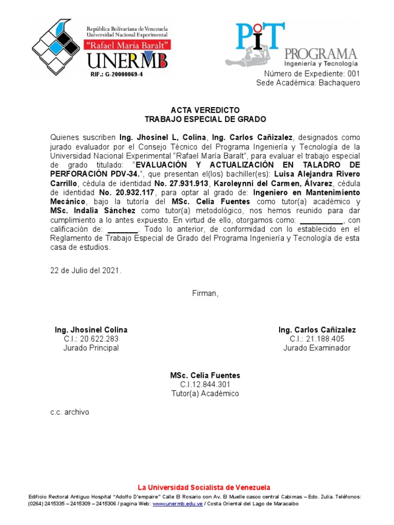 Acta de Veredicto | PDF | Ciencia y Tecnología | Ingeniería