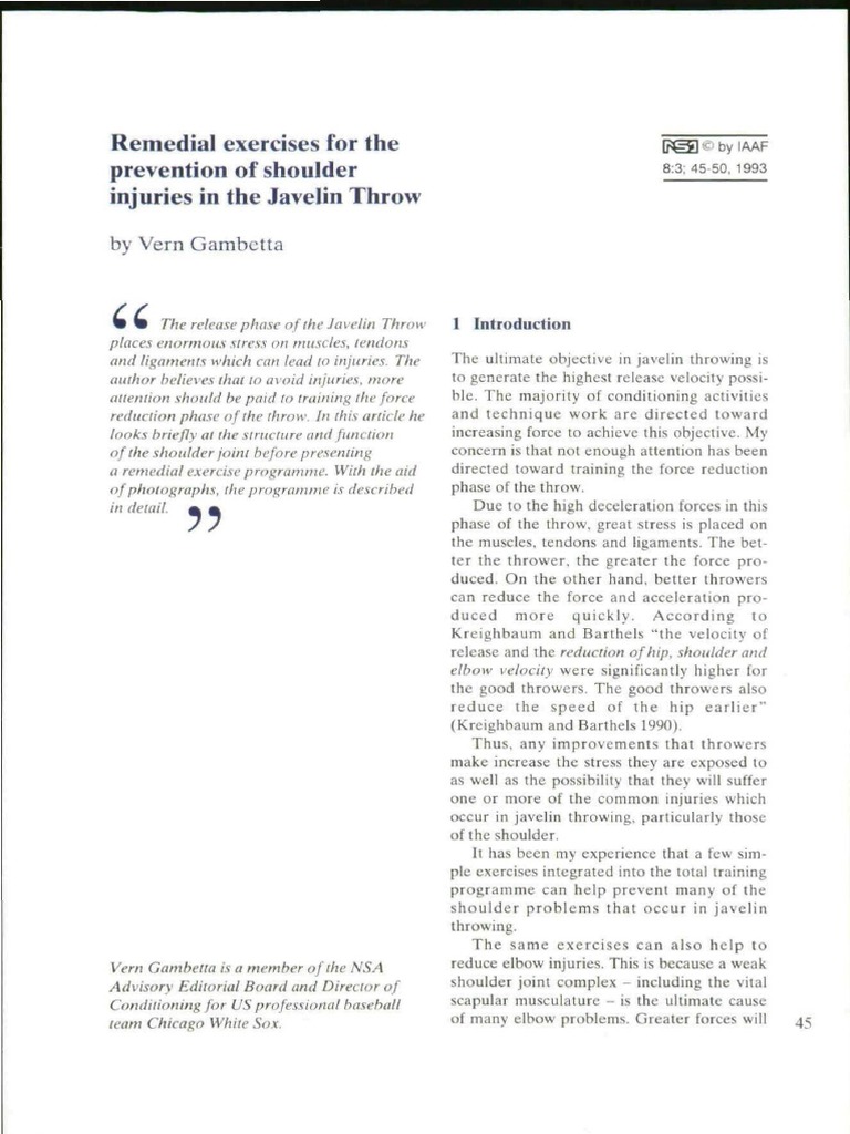 Remedial Exercises For The Prevention of Inju | PDF | Shoulder | Elbow