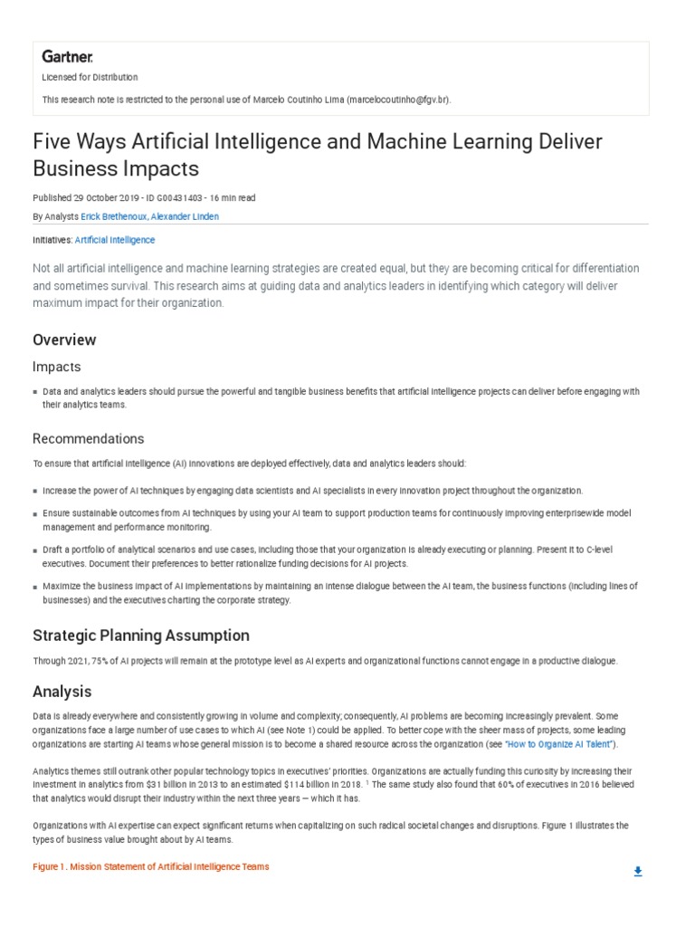Five Ways Artificial Intelligence and Machine Learning Deliver Business Impacts - Gartner | PDF ...