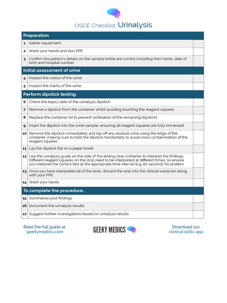 OSCE Checklist Urinalysis | PDF